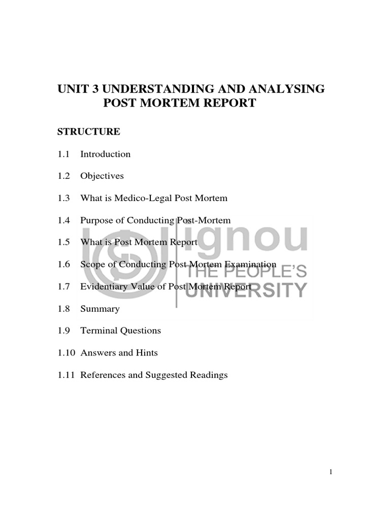Unit 3 Understanding and Analysing Post Mortem Report: Structure | PDF ...