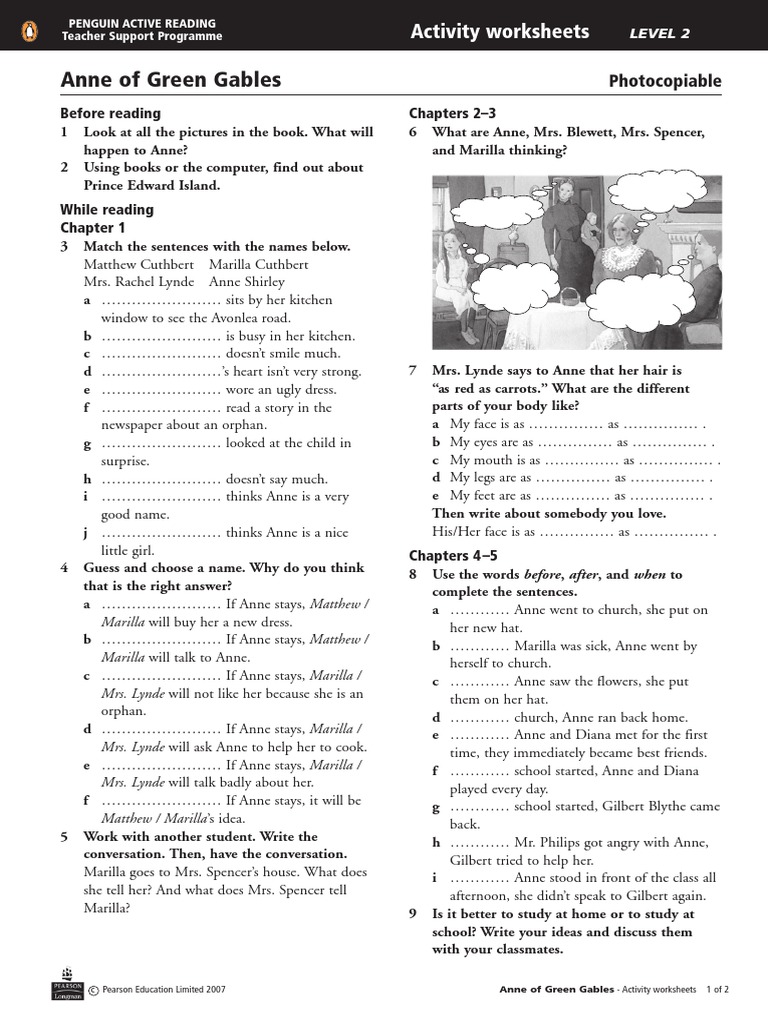 Anne of Green Gables Activity Worksheets | PDF | Anne Of Green Gables
