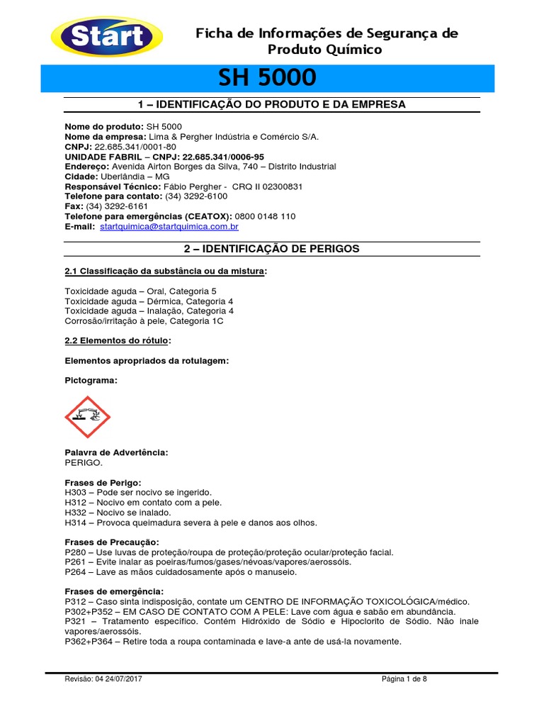 Fispq - SH 5000 | PDF | Embalagem e rotulagem | Primeiros socorros