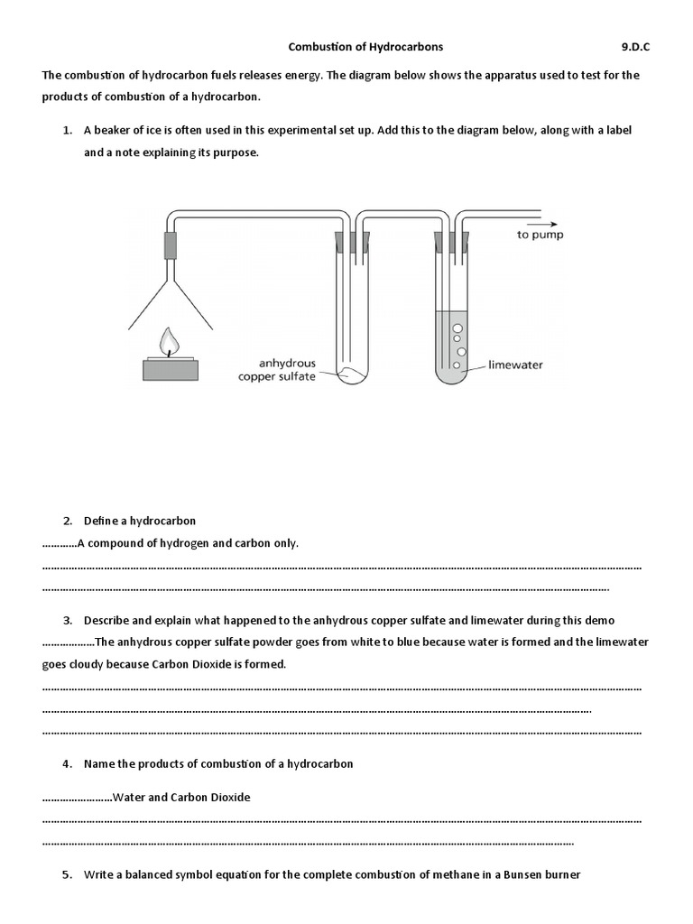9.D.C - Practical Worksheet - Combustion of Hydrocarbons | PDF ...