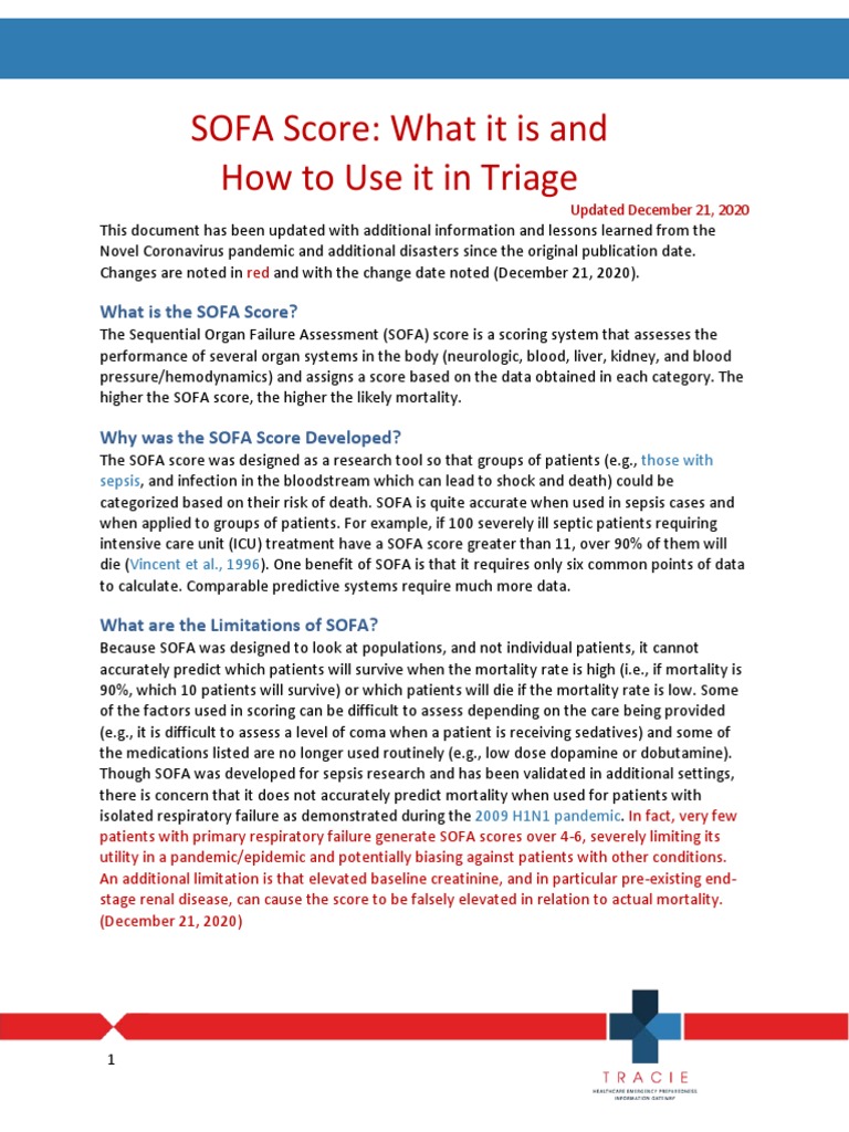 Aspr Tracie Sofa Score Fact Sheet | PDF | Sepsis | Intensive Care Unit