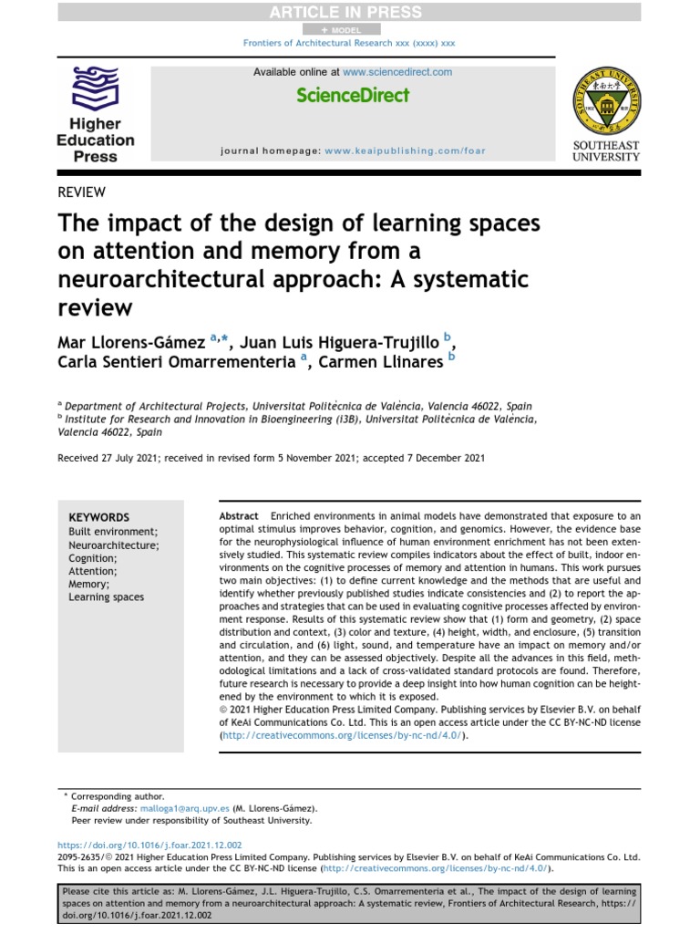 The Impact of The Design of Learning Spaces | PDF | Attention | Memory