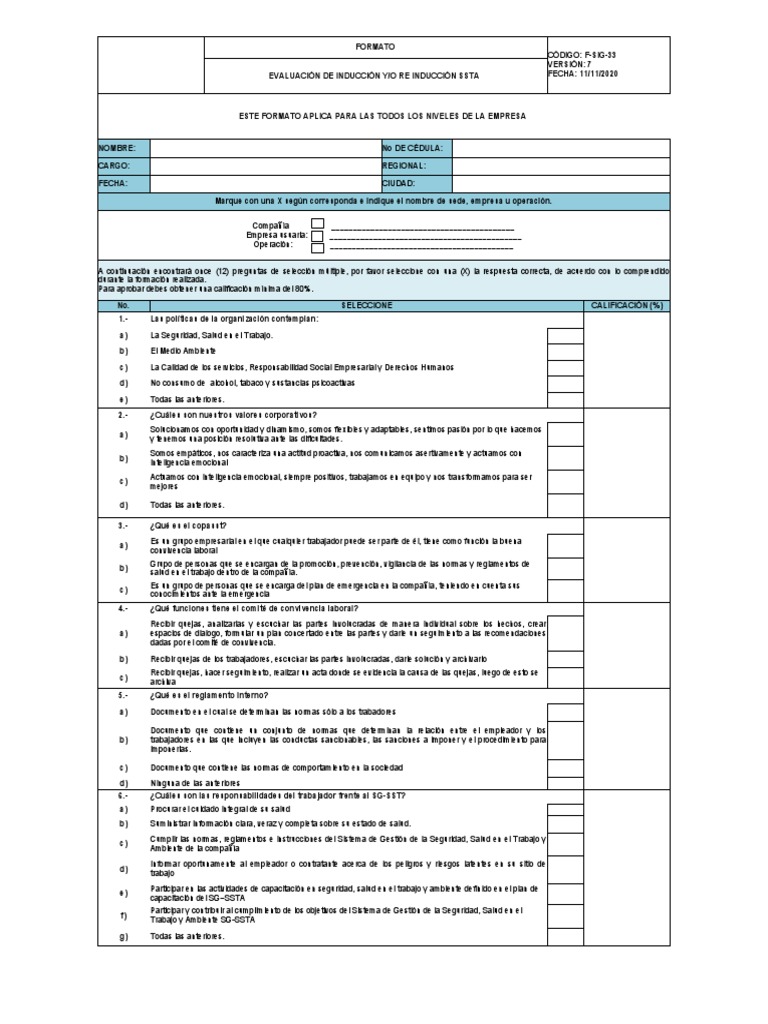 F-Sig-33 Evaluación de Inducción y Reinducción en Ssta | PDF | Valores | Riesgo