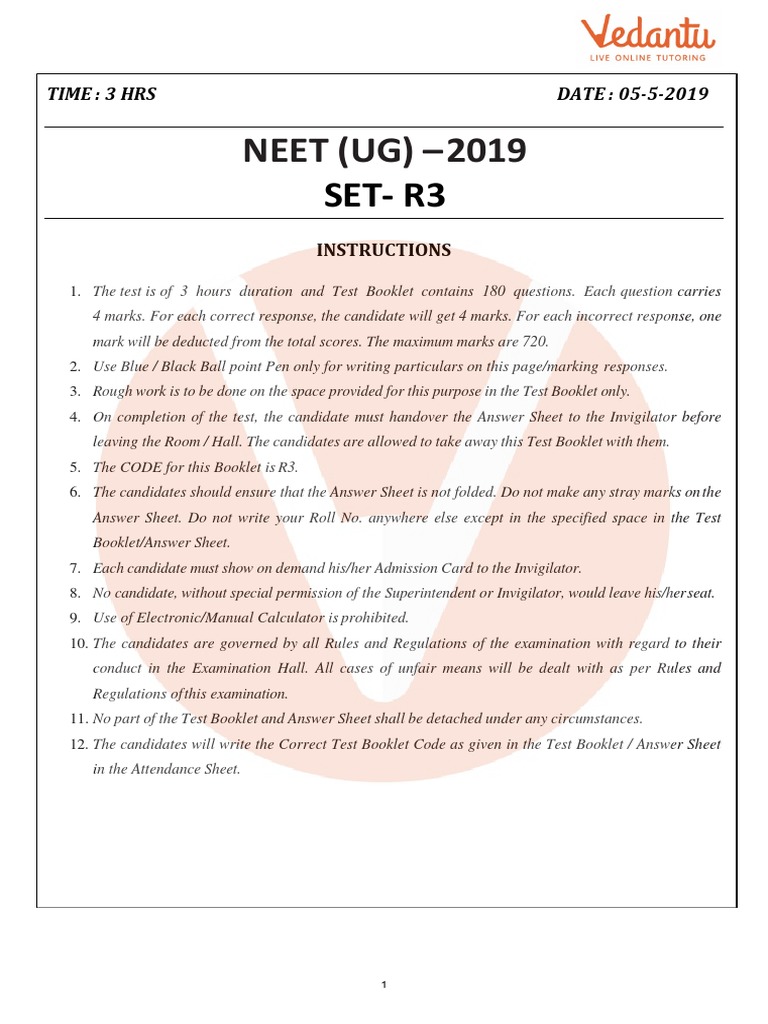 NEET 2019 Exam Instructions | PDF | Rainbow | Rotation Around A Fixed Axis