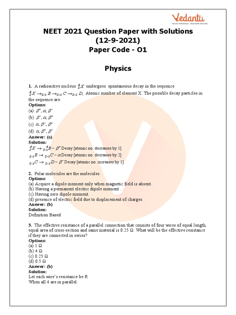 Neet Question Paper 2021 Code O1 | PDF | Inductor | Polymerase Chain ...