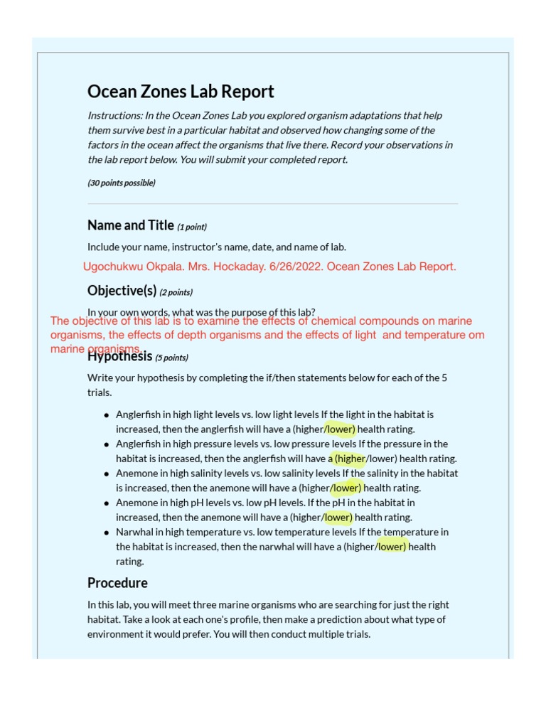 Ocean Zones Lab Report | PDF | Oceans | Habitat
