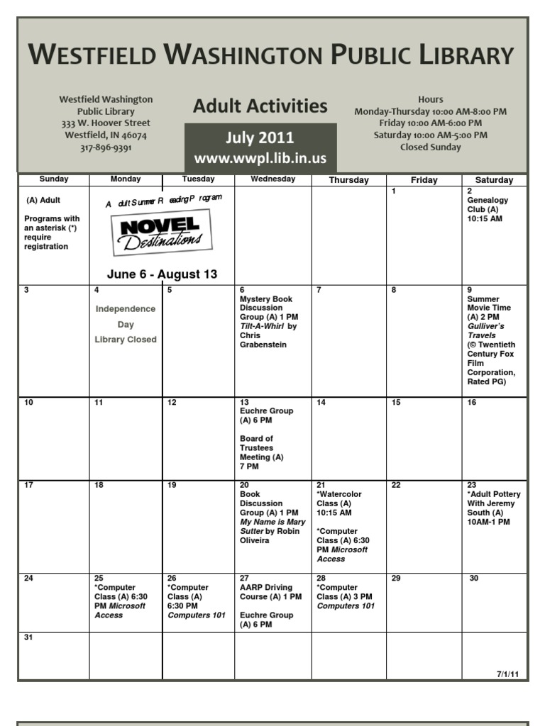 July 2011 Calendar | PDF | Leisure
