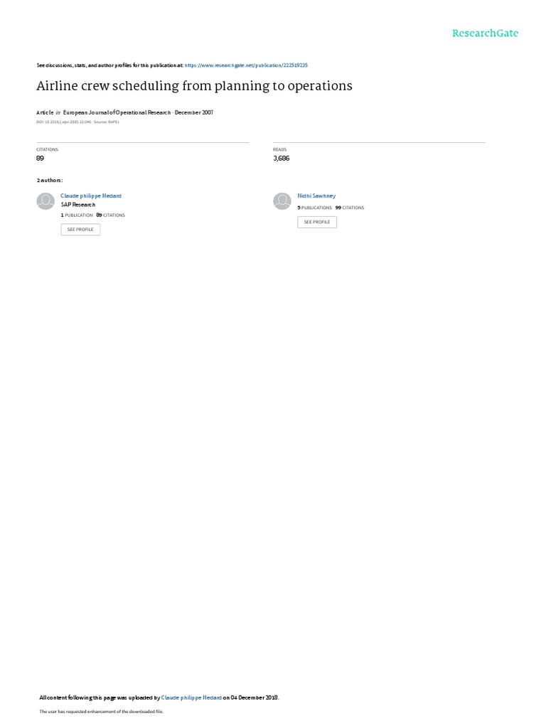 Crew Scheduling in Airline Operations | PDF | Mathematical Optimization ...