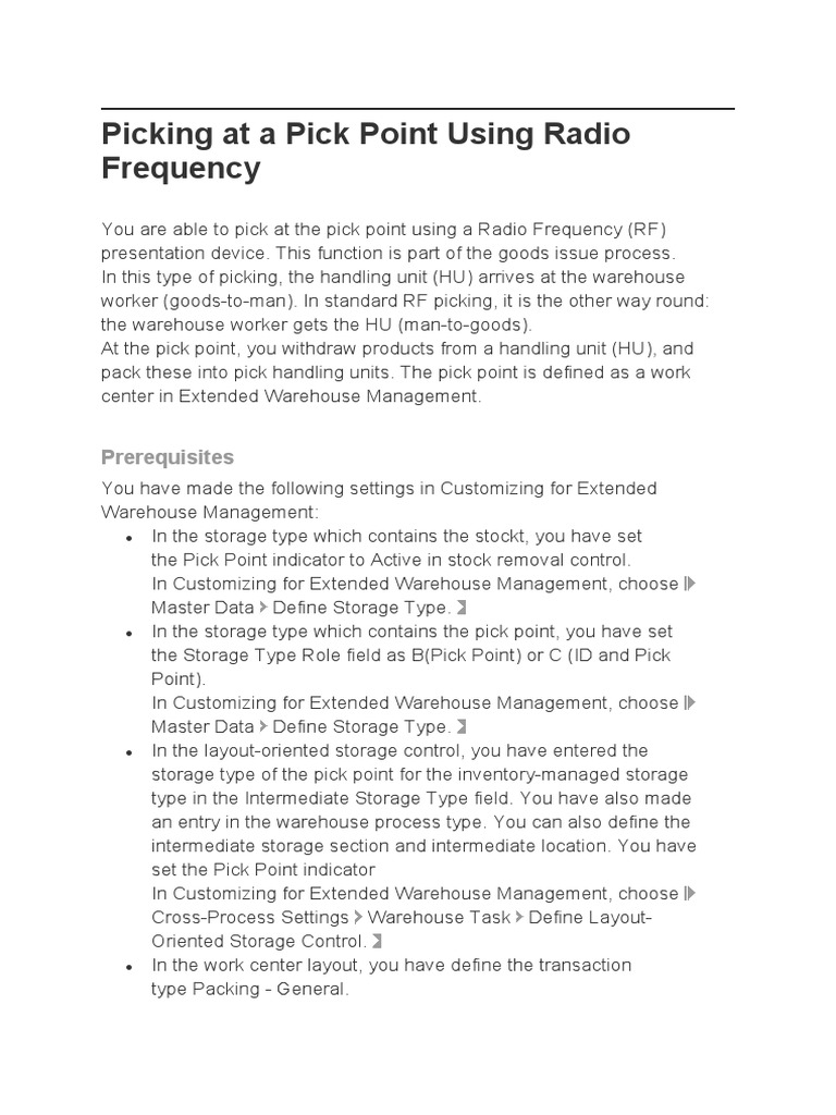 Picking at A Pick Point Using Radio Frequency | PDF | Warehouse | Radio
