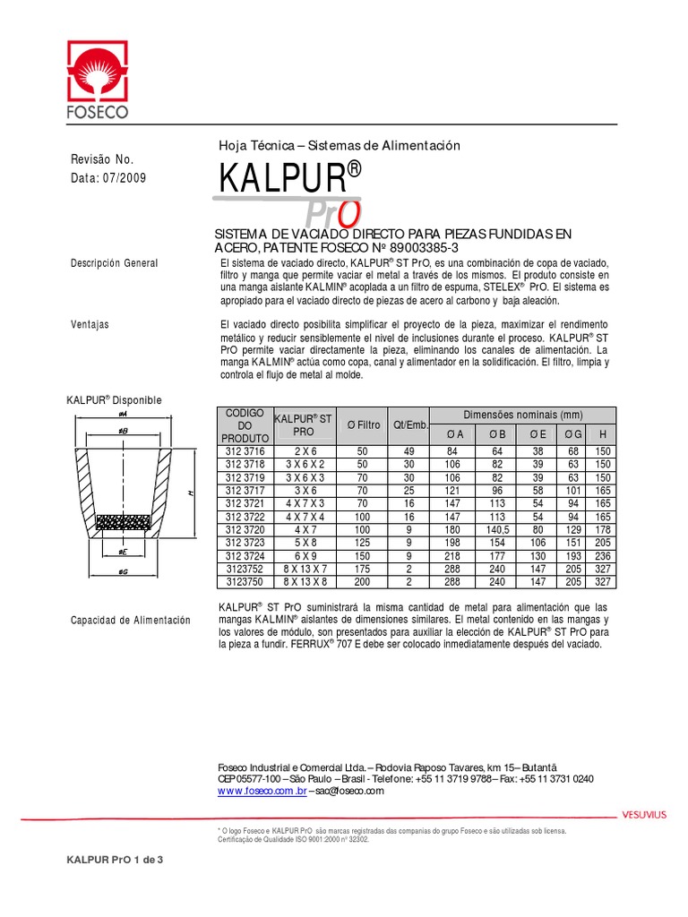 Catalogo Foseco Kalpur Pro Espanhol | PDF | Materiales de construcción ...