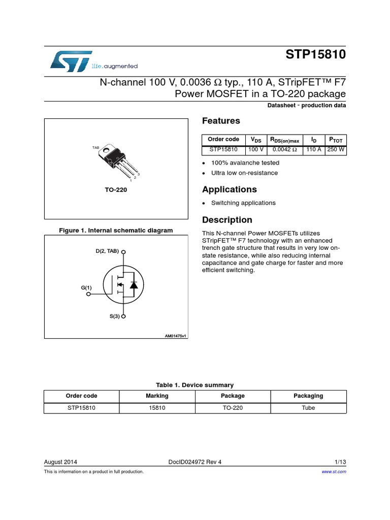 STP15810-STMicroelectronics | PDF | Mosfet | Semiconductor Devices