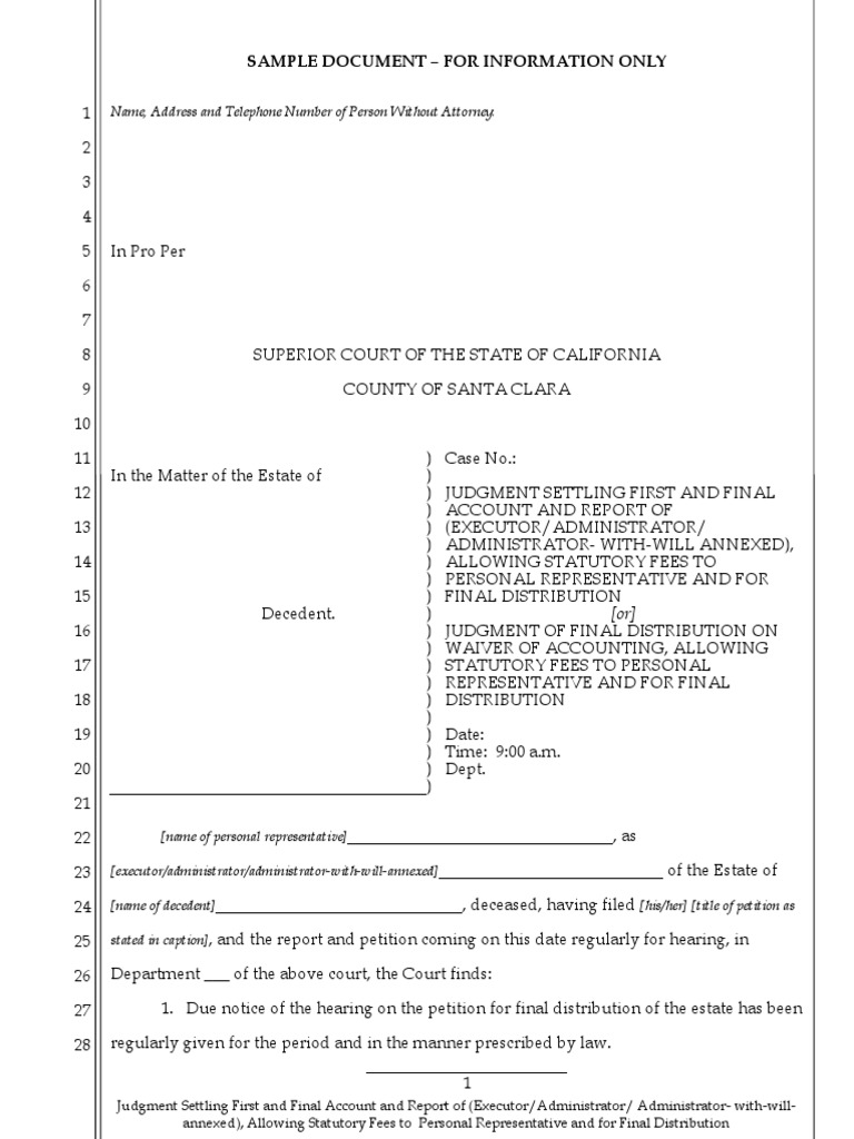 Sample Judgment of Final Distribution | PDF | Estate Tax In The United ...