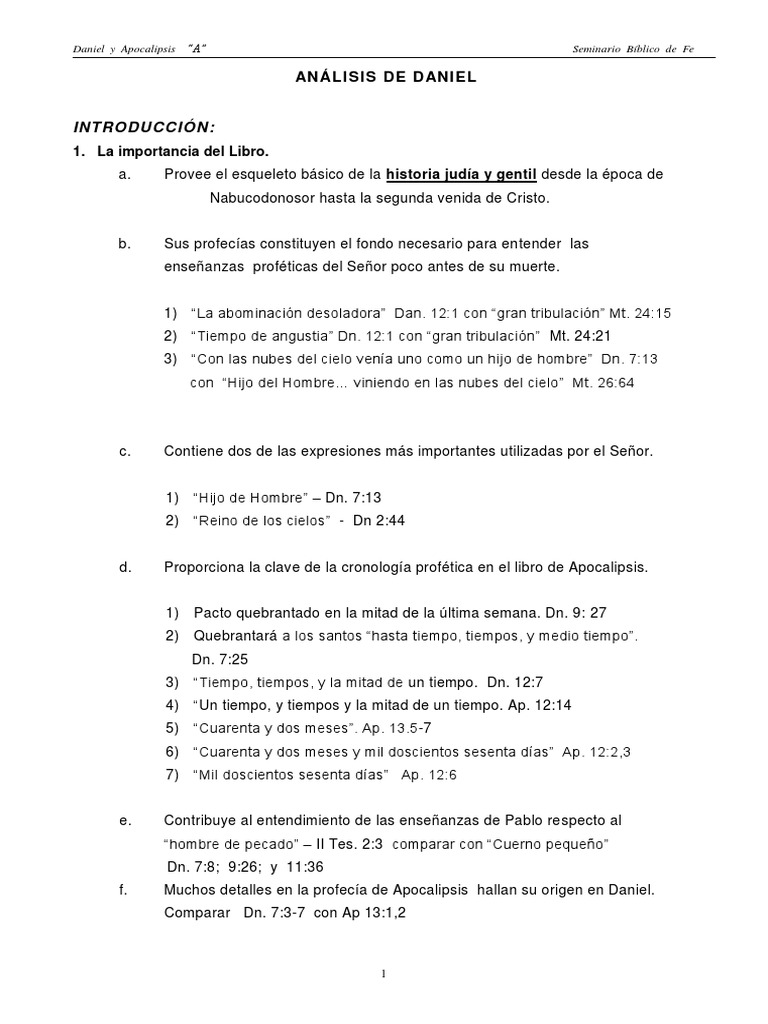 Análisis del Libro de Daniel y Apocalipsis | PDF | Daniel (figura ...