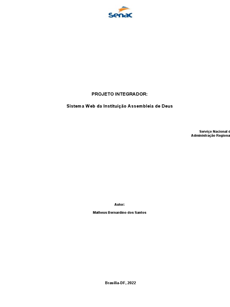 Documentação Projeto Integrador (SENAC-DF) PHP com MYSQL | PDF ...