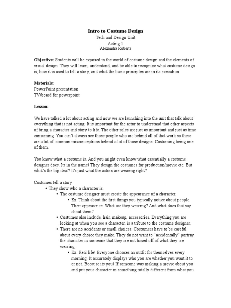 Costume Lessonplan1 | PDF | Costume Design
