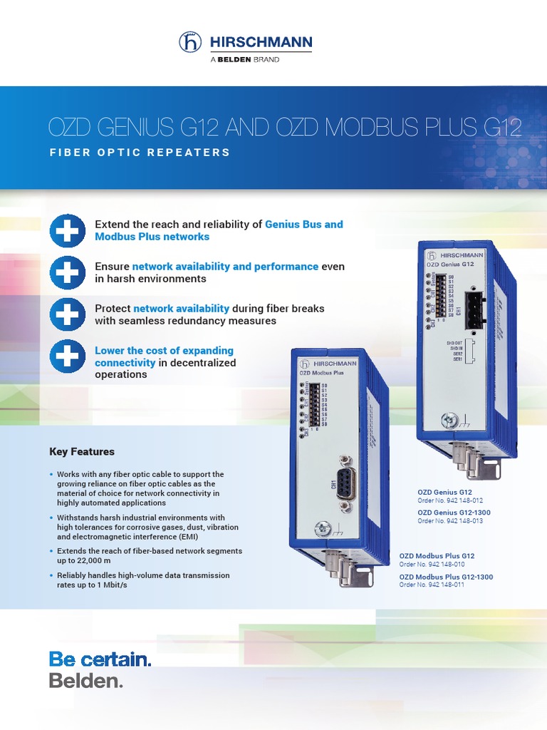 Ozd Genius G12 and Ozd Modbus Plus G12: Fiber Optic Repeaters | PDF ...