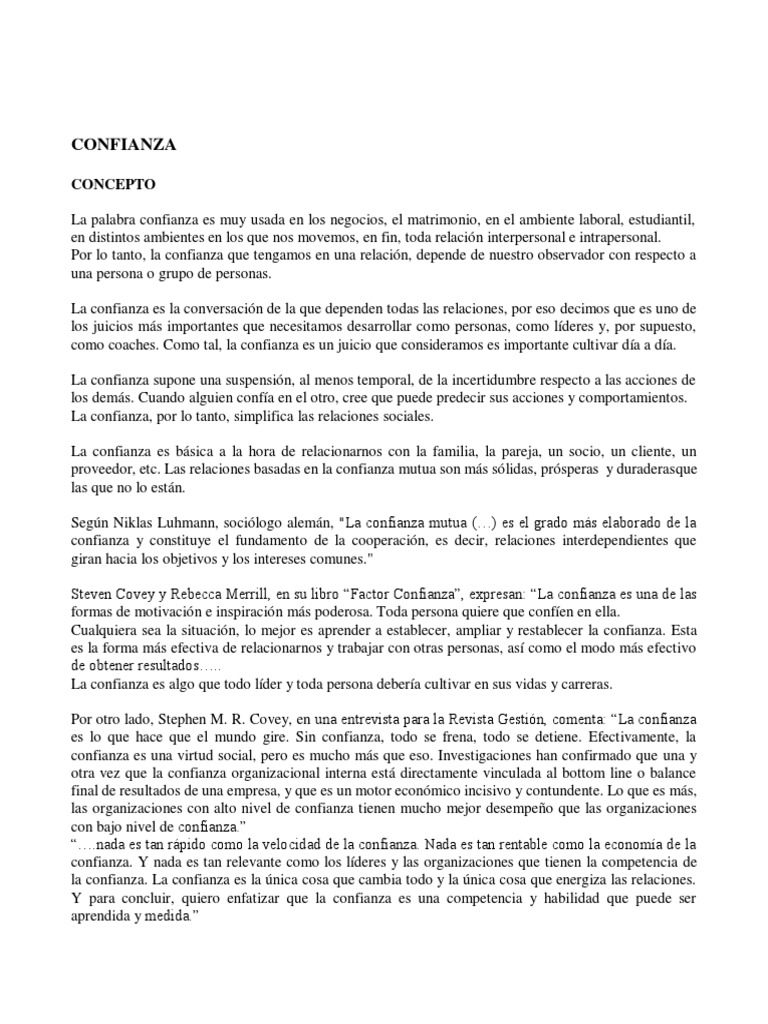 Definición y Importancia de la Confianza | PDF | Sicología | Ciencia ...