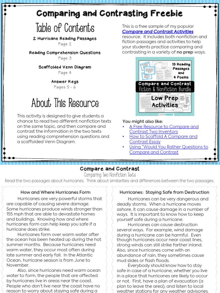 Compare and Contrast Freebie | PDF | Tropical Cyclones | Branches Of ...
