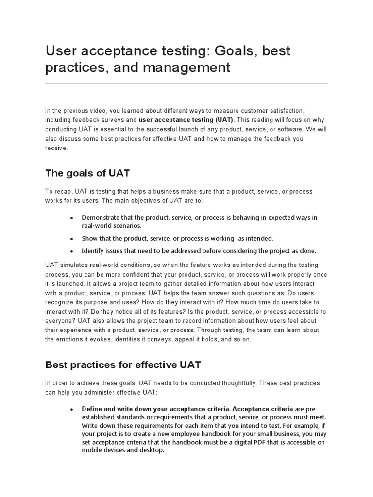 User Acceptance Testing: Goals, Best Practices, and Management | PDF ...