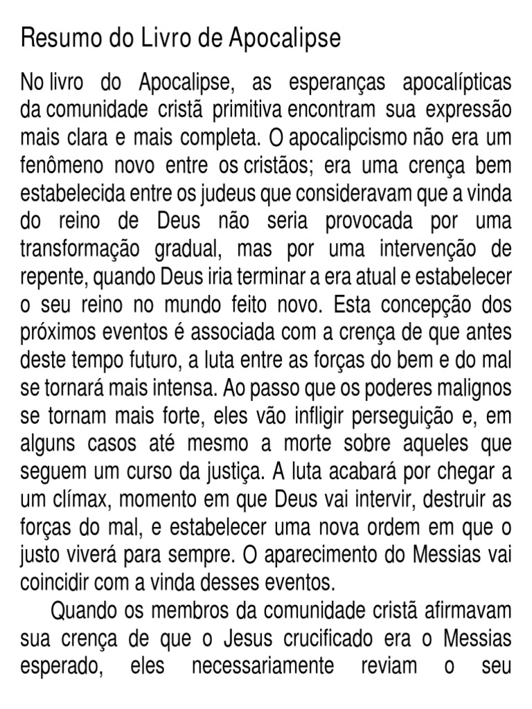 Livro de Apocalipse - Resumo | PDF | Livro do Apocalipse | Jesus