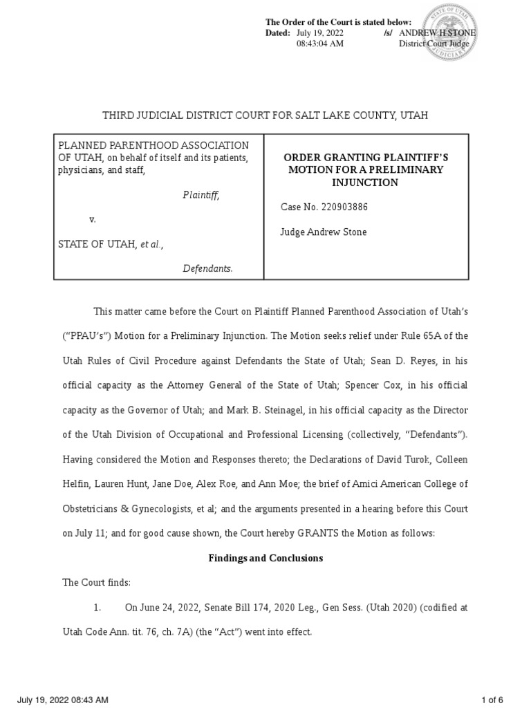 Preliminary Injunction | PDF | Injunction | Abortion