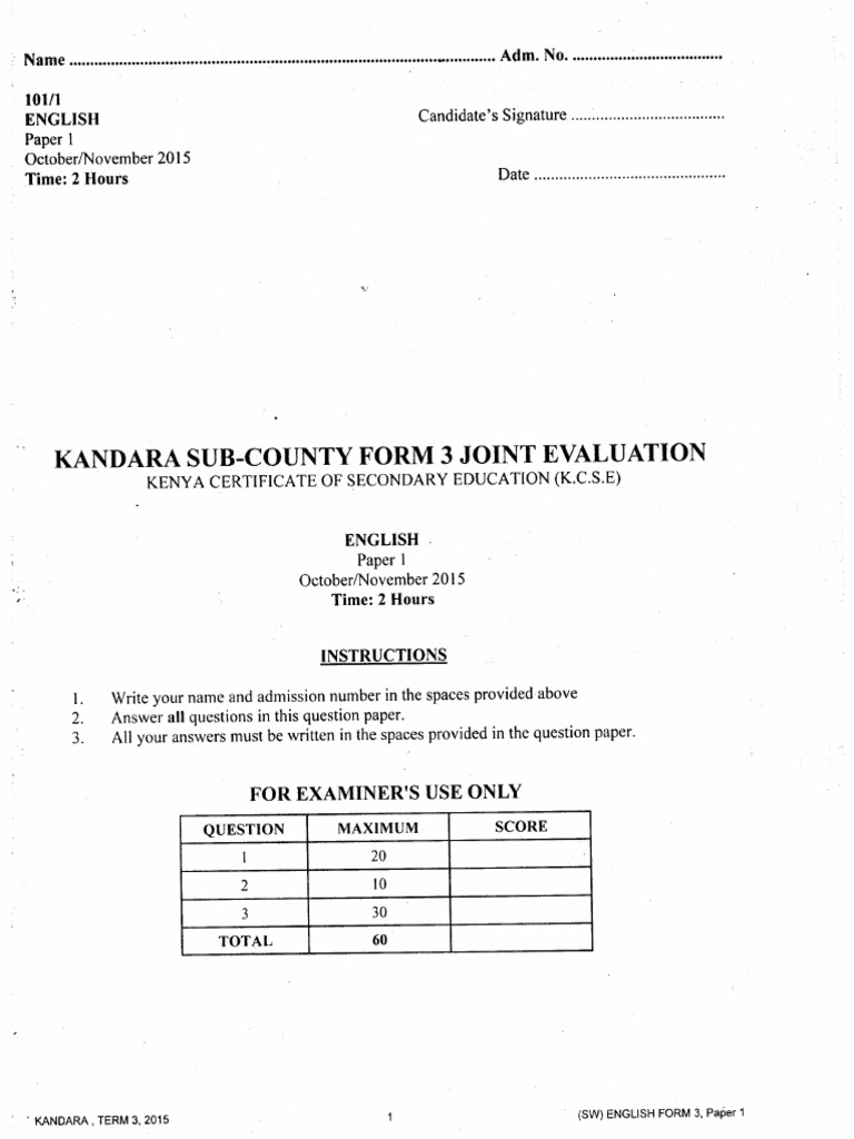 Form3-English Test | PDF