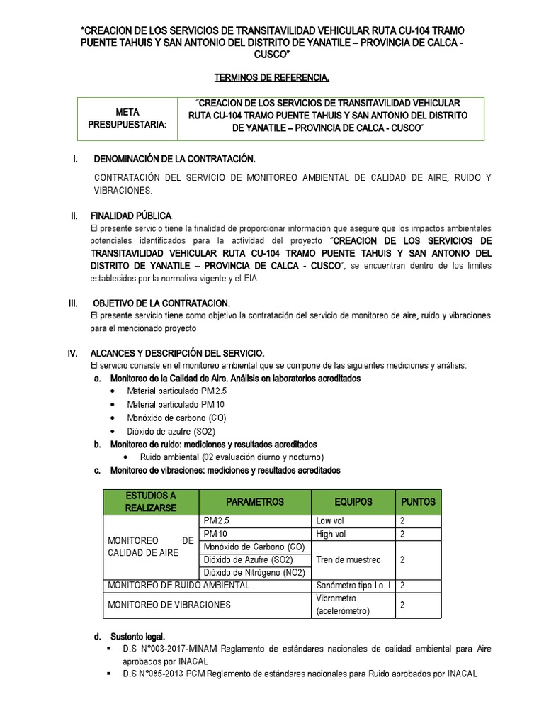 Tdr. Monitoreo Ambiental Yanatile | PDF