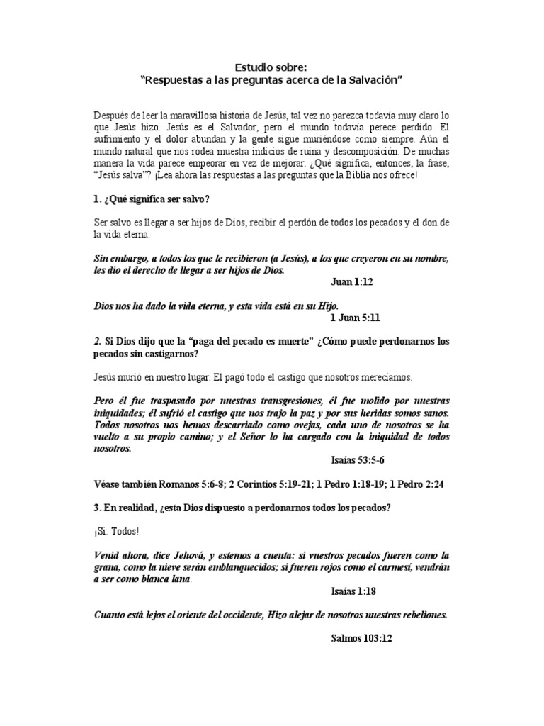 Estudio Sobre Respuestas A Las Preguntas Acerca de La Salvación | Descargar gratis PDF ...