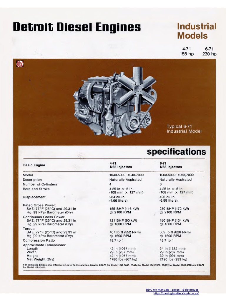 Detroit Diesel Engines 4-71 and 6-71 Industrial Models Specification ...