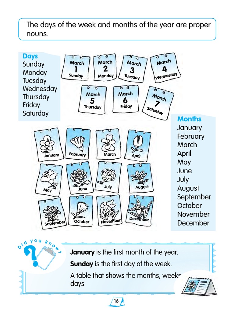 The Days of The Week and Months of The Year Are Proper Nouns | PDF ...