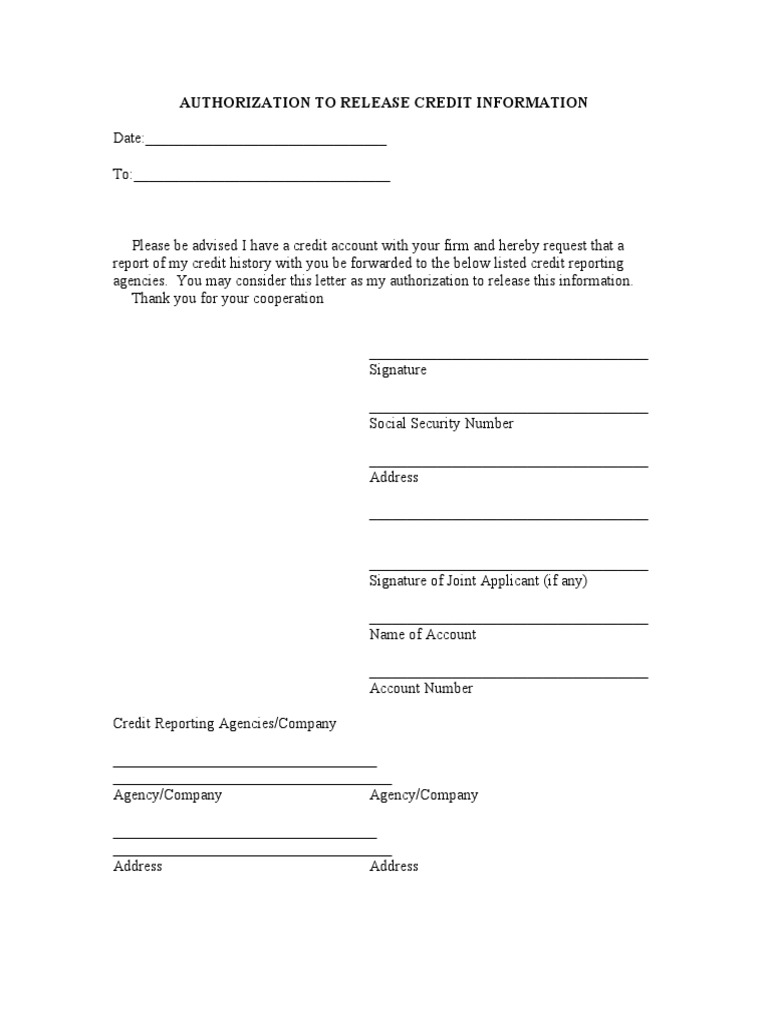 Credit Info Release Authorization | PDF