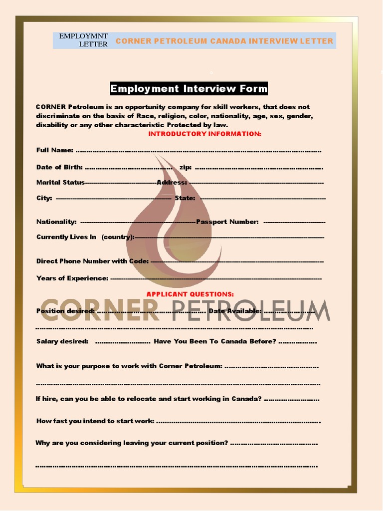 Employment Interview Form: Employmnt Letter | PDF | Background Check ...