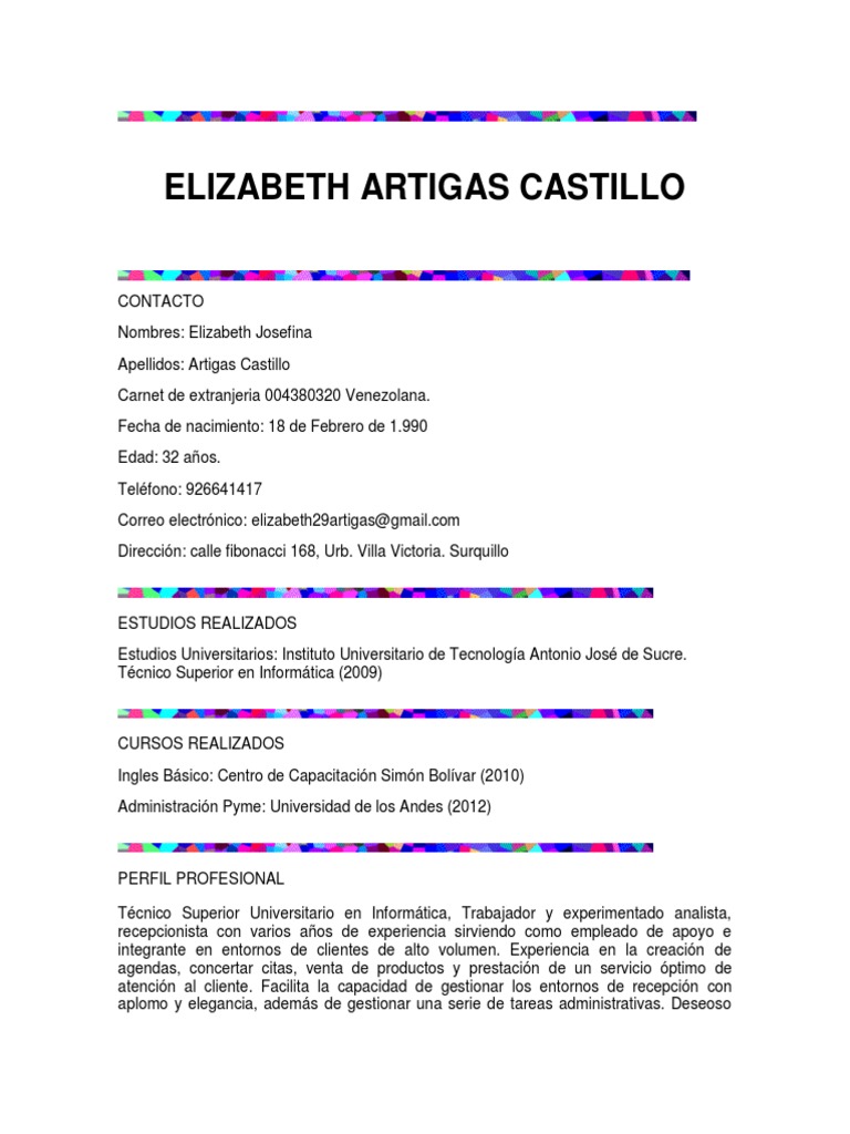 CV Elizabeth Artigas | PDF