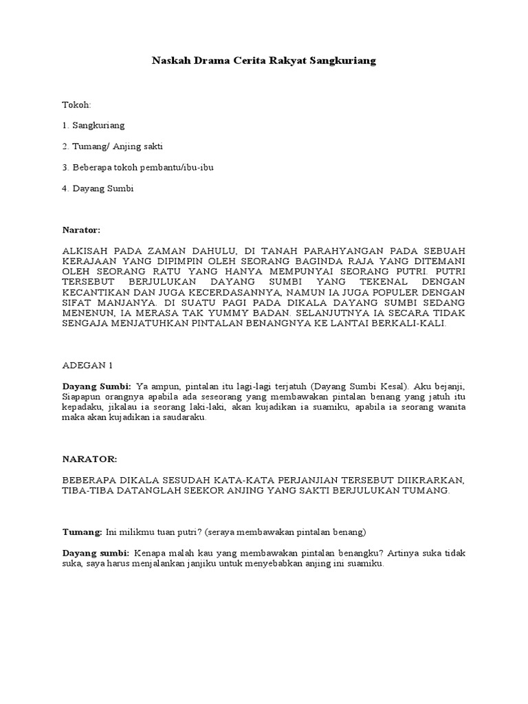 Naskah Drama Cerita Rakyat Sangkuriang Terbaru | PDF