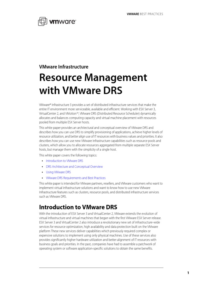 Resource Management With Vmware Drs | PDF