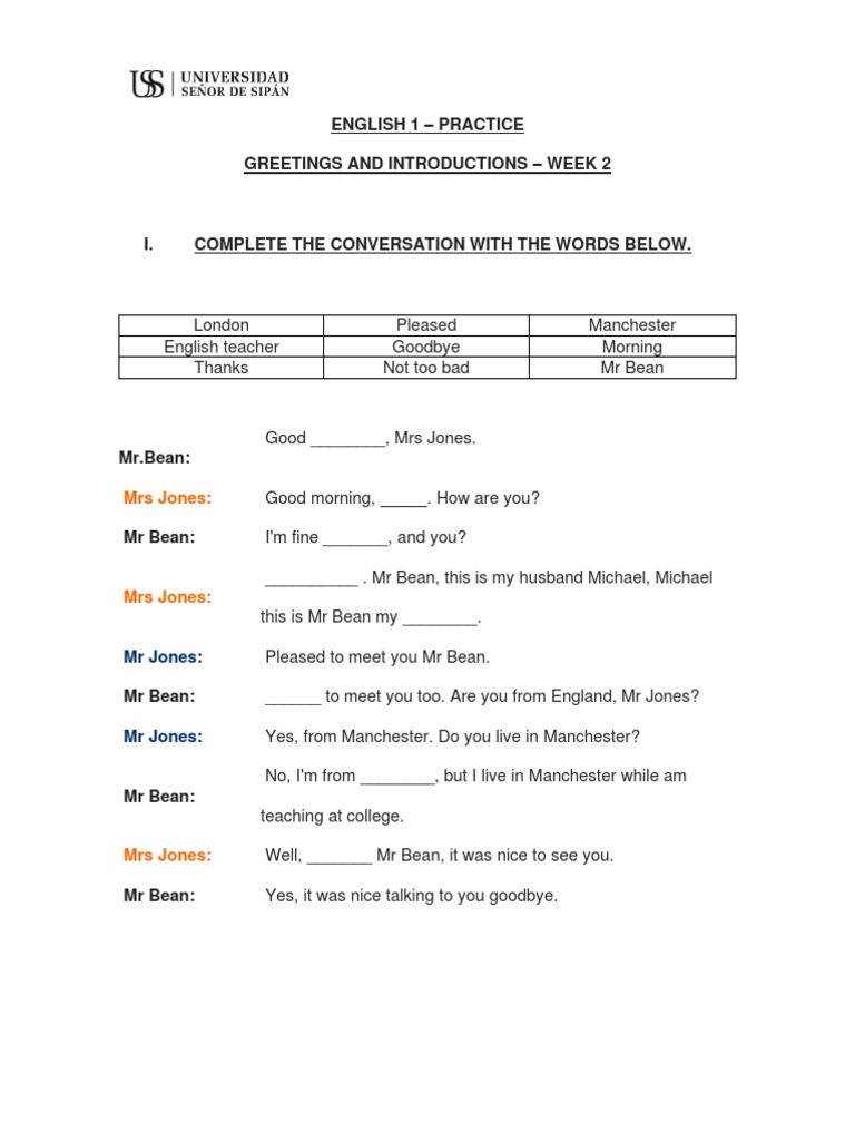Greetings and Introductions Exercises | PDF