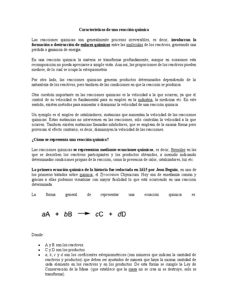Características de Una Reacción Química | PDF | Reacciones químicas ...