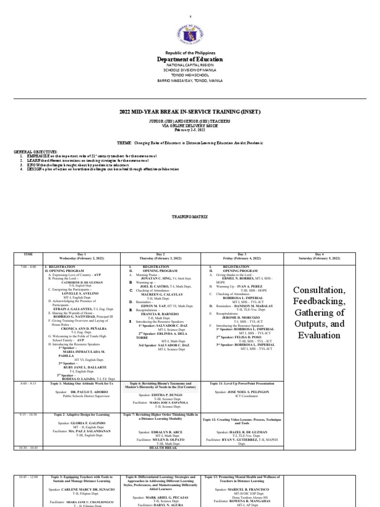 Inset Edited Training Design Matrix | PDF | Behavior Modification ...