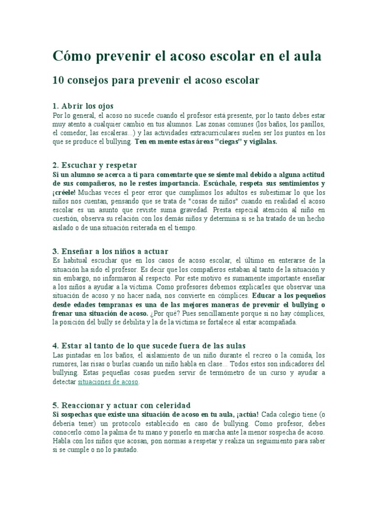 Cómo Prevenir El Acoso Escolar en El Aula | PDF