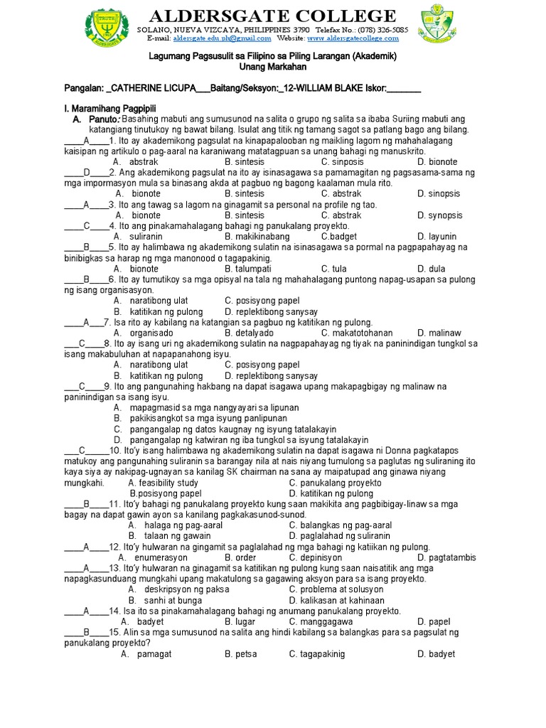 Summative Test-Filipino (1st Quarter) | PDF