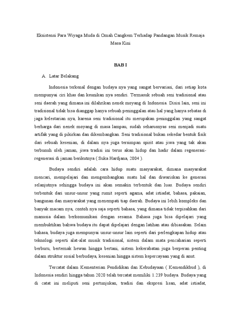 Eksistensi para Wiyaga Muda Di Omah Cangkem Terhadap Pandangan Musik Remaja Masa Kini | PDF