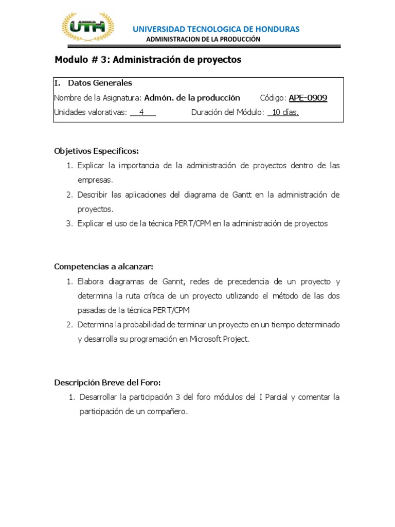 Modulo 3 Admon de La Produccion | PDF | Planificación | Gestión de proyectos