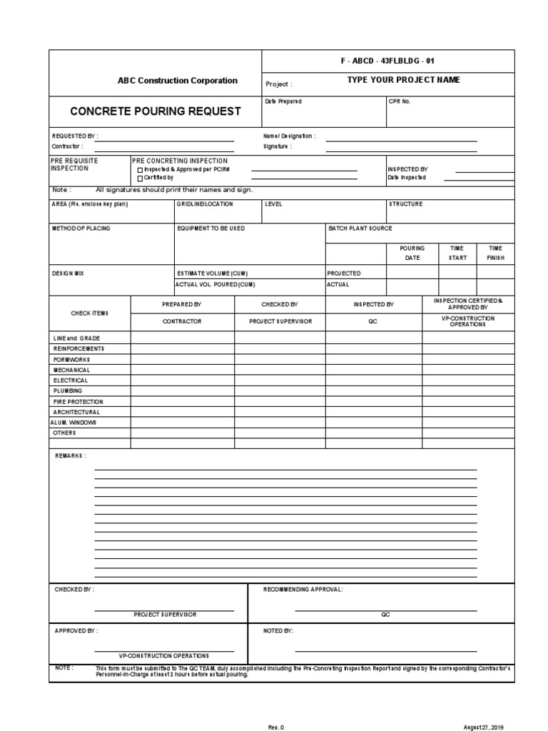 01-Request For Concrete Pouring | PDF | Economic Sectors | Building ...