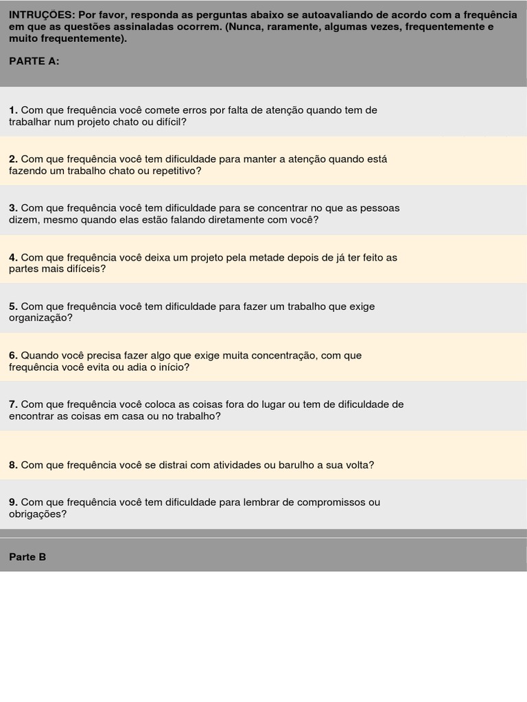 Asrs-18 (Questionário Tdah Adultos) | PDF | Transtorno de déficit de ...