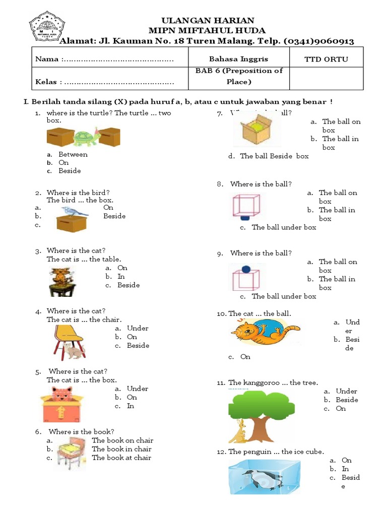 Uh Bahasa Inggris (Preposition of Place) | PDF
