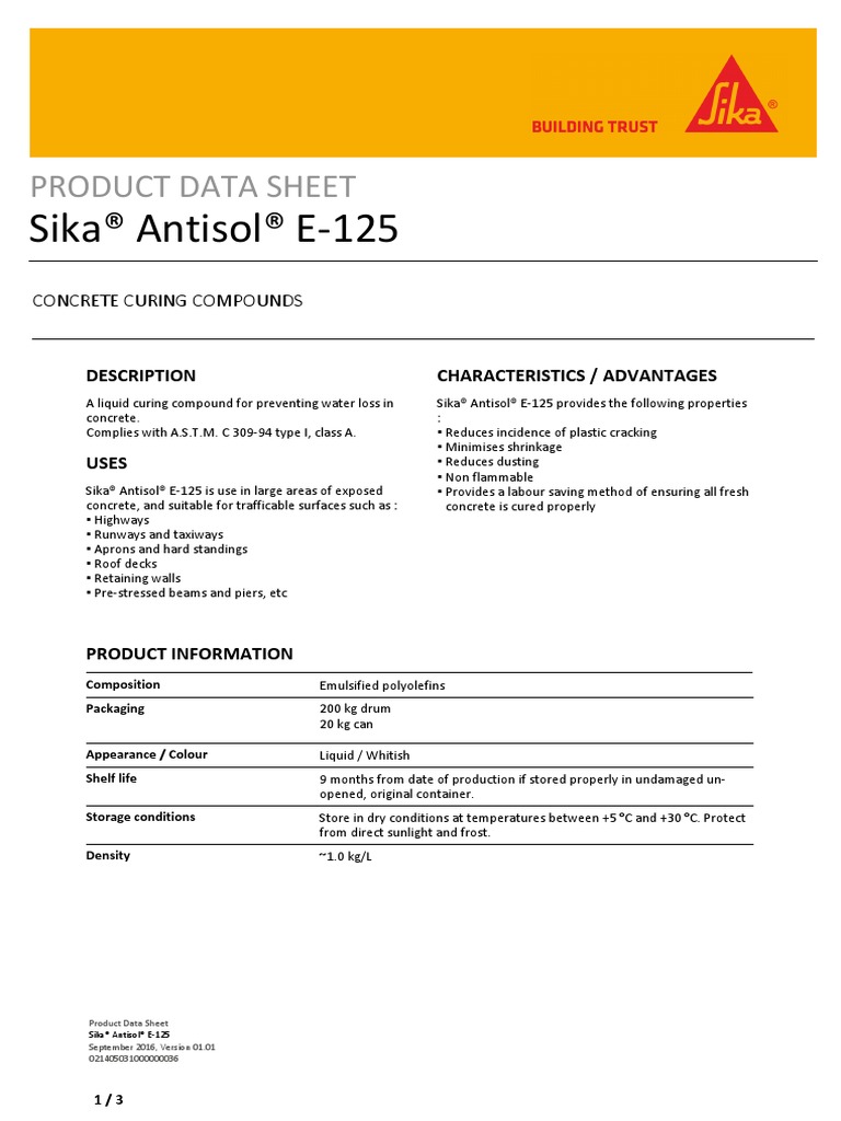 MSDS_sika_antisol_e-125 | PDF | Concrete | Water