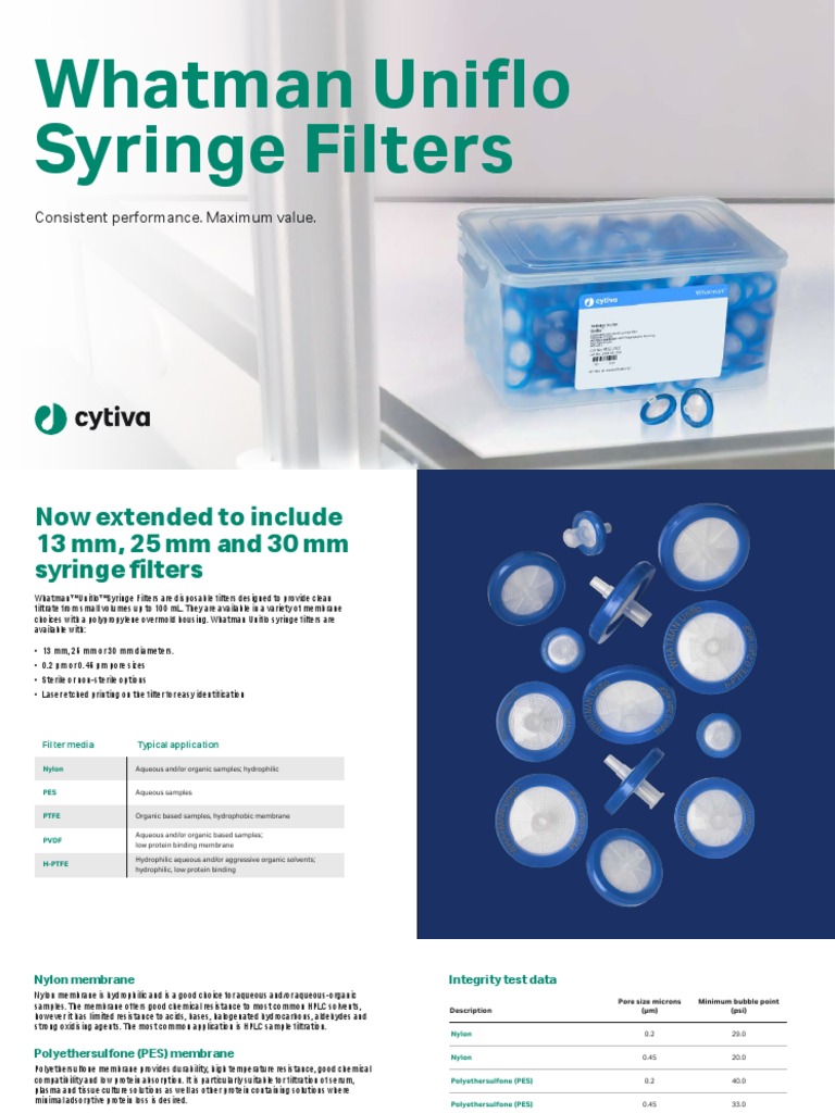 Whatman Uniflo Syringe Filters: Consistent Performance. Maximum Value ...