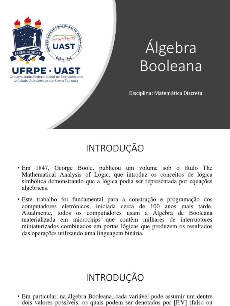 Aula 7 Algebra Booleana | PDF | Álgebra booleana | Ensino de Matemática