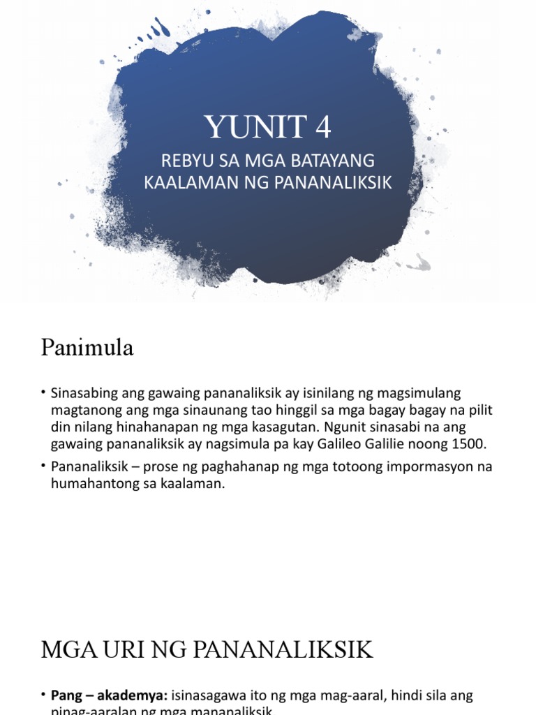 Rebyu Sa Mga Batayang Kaalaman NG Pananaliksik | PDF