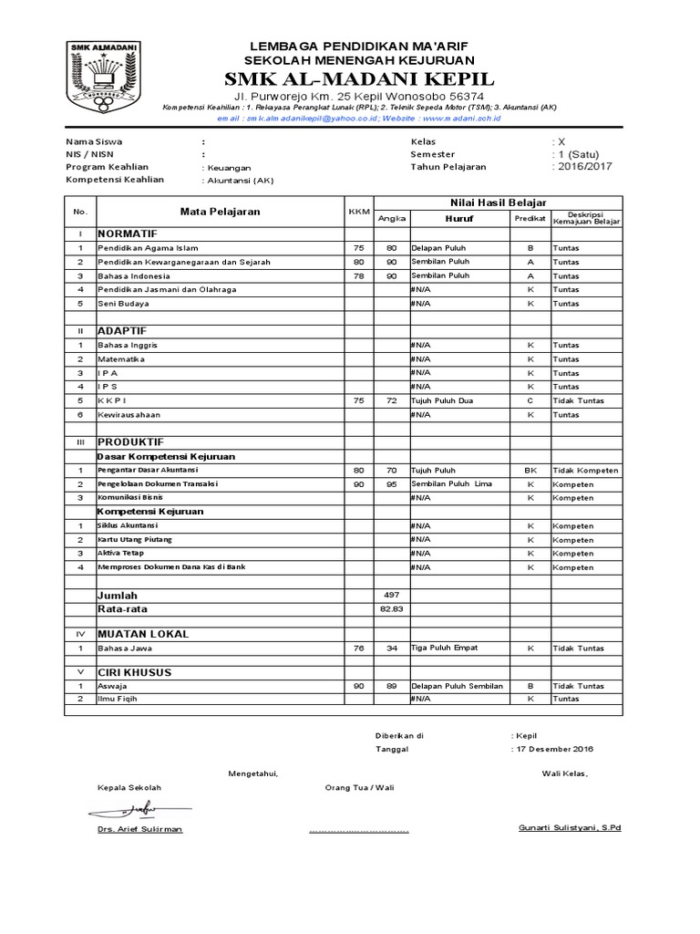 Raport Kelas X | PDF